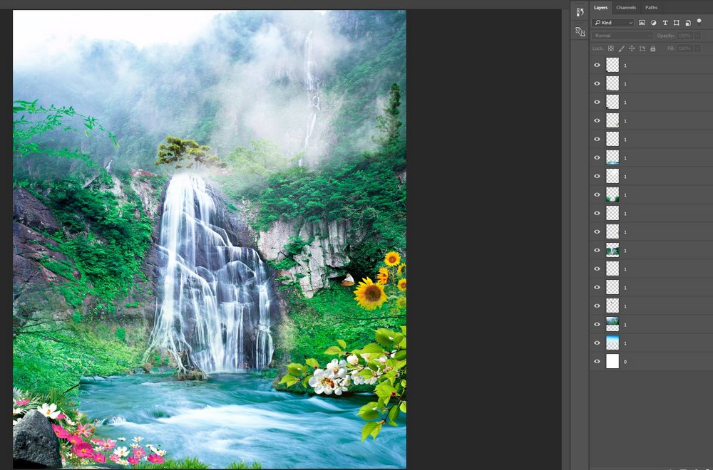 Nature PSD - Waterfall ( Free PSD file, Layered ) Free Download