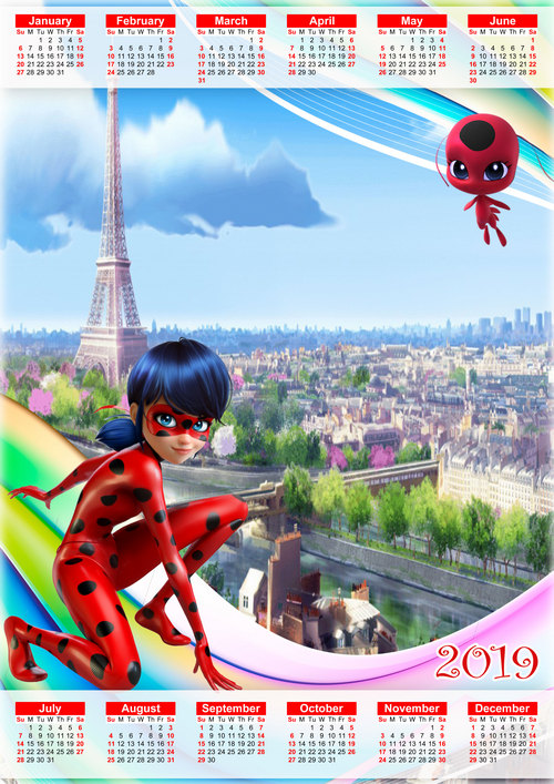 2019 Calendar LadyBag. Calendar for Photoshop.