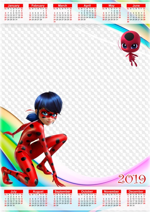 2019 Calendar LadyBag. Calendar for Photoshop.