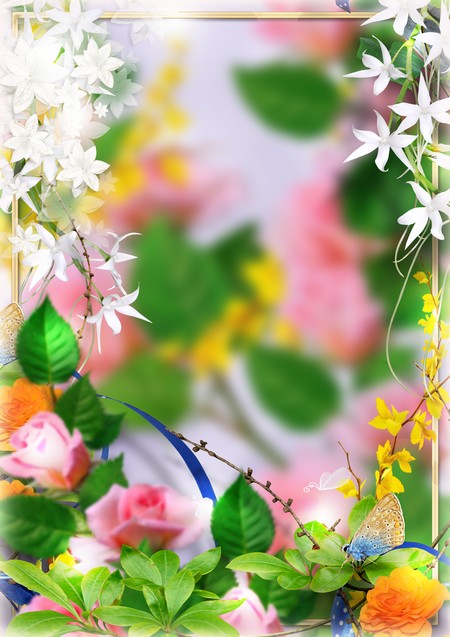 Spring flora - photo frame PSD, PNG