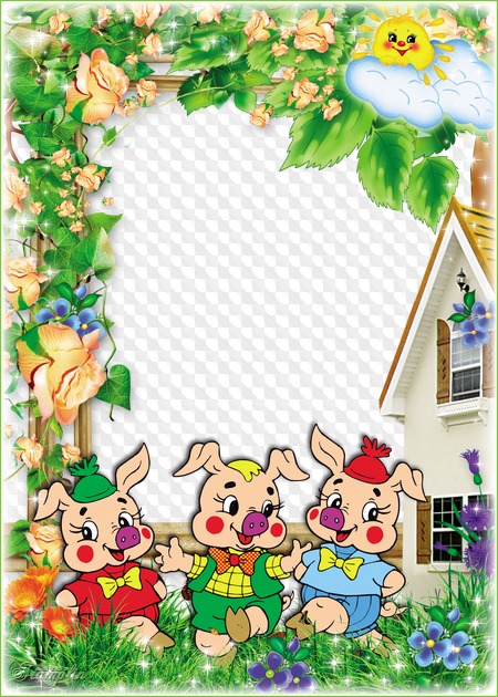 PSD, PNG, Marco de fotos infantil, tres cerditos