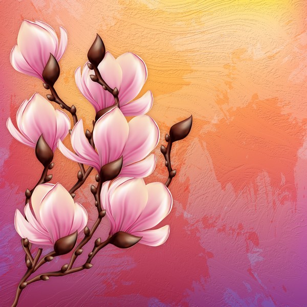 Multi-layered PSD background for design in Photoshop - Magnolia blooms