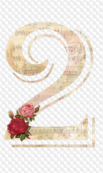 Numbers Musical notes with Red roses, Numbers with transparent background