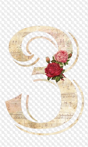 Numbers Musical notes with Red roses, Numbers with transparent background