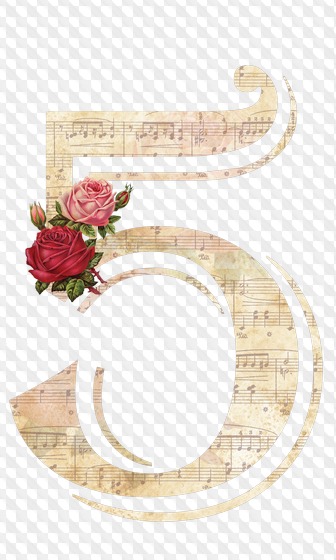 Numbers Musical notes with Red roses, Numbers with transparent background