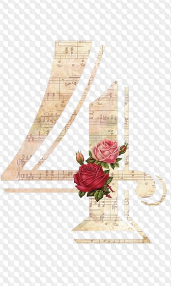 Numbers Musical notes with Red roses, Numbers with transparent background
