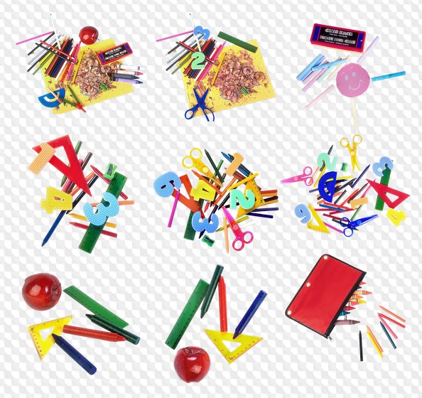 School supplies on transparent background
