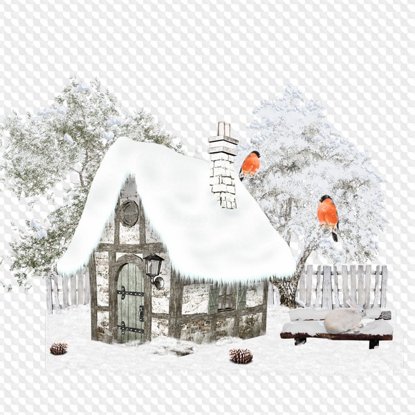 Winter houses in the snow, images on transparent background