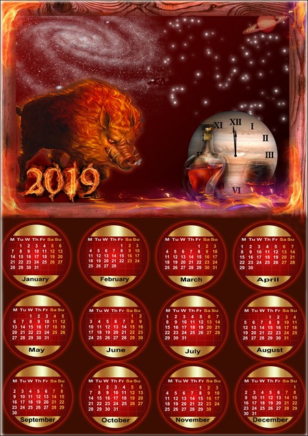 Red calendar 2019, PSD, PNG
