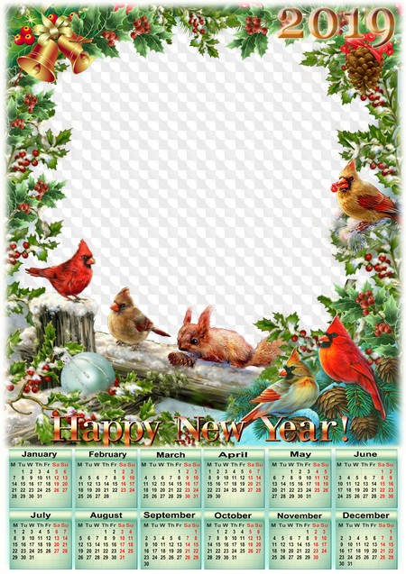 2019 Calendar Winter Forest, PSD, PNG. Calendar for Photoshop.