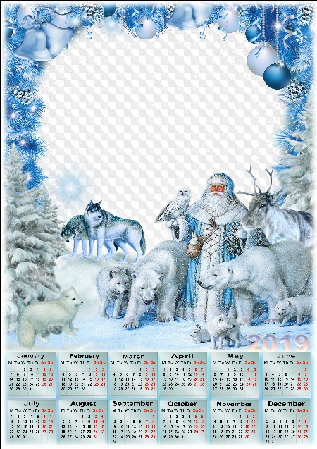 2019 Calendar PSD, PNG, Winter Nature. Calendar for Photoshop.