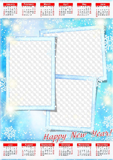 White snow, 2019 calendar photo frame on three photos