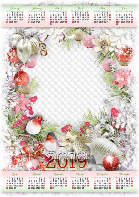 Romantic Winter, 2019 Calendar frame PNG, PSD. Calendar for Photoshop.