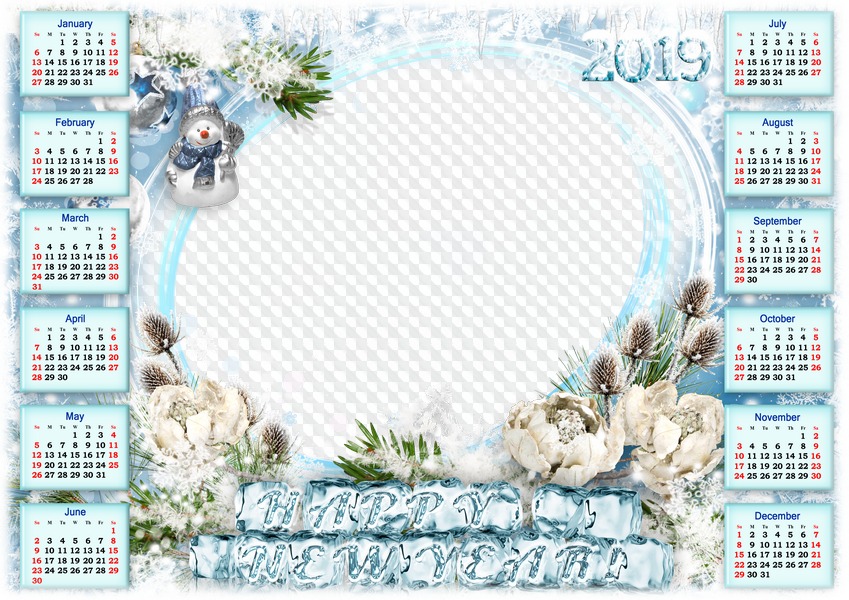 Ice Calendar photo frame 2019, PSD, PNG
