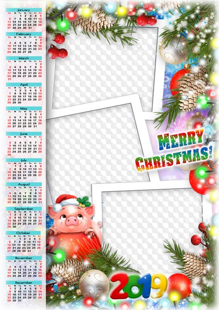 Calendar Photo Frame 2019, 3 Photo, PNG, PSD