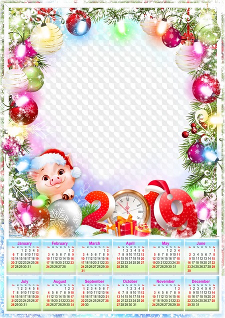 2019, PSD, PNG, Calendar photo frame template. Calendar for Photoshop.