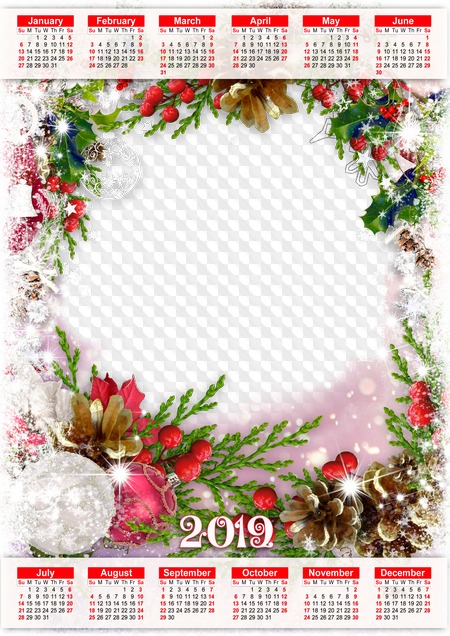 Bright winter, 2019 Calendar frame PSD, PNG