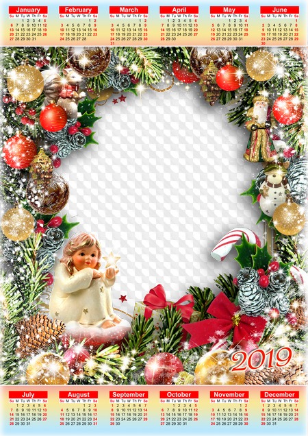 Christmas Angel, Calendar 2019, PSD, PNG. Calendar for Photoshop.