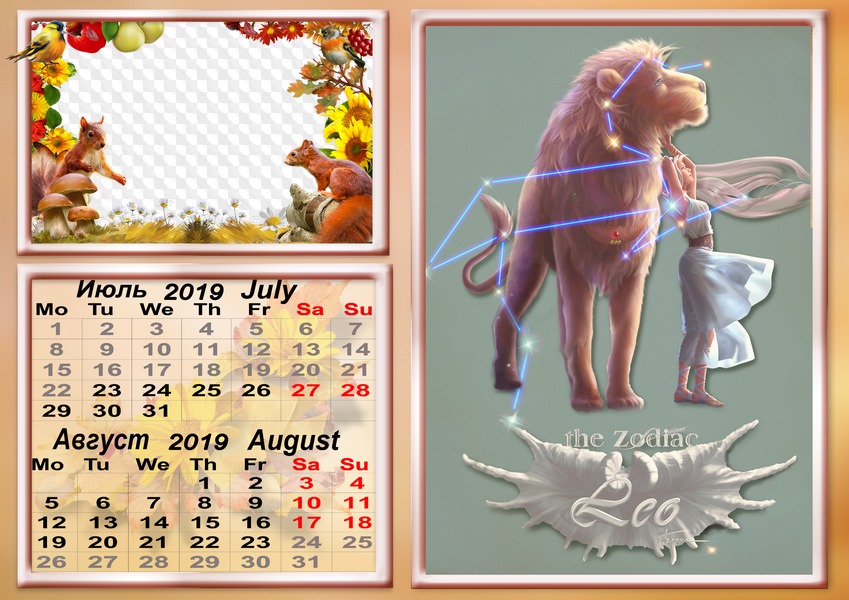 12 Months, 2019 Calendar Zodiac Signs, PSD, PNG