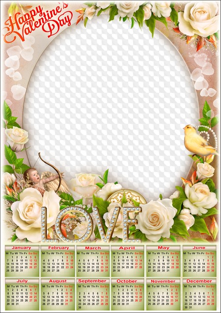 Love, 2019 Calendar photo frame PSD, PNG
