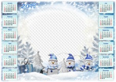 Winter calendar photo frame 2019 for Photoshop. Calendar for Photoshop.