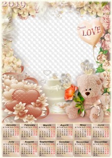 Love, Calendar frame psd, 2019, png, download. Calendar for Photoshop.