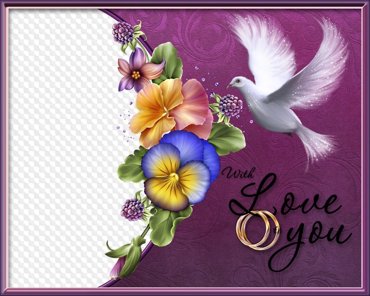 Love photo frame PSD with delicate composition of pansies - Lovely ...