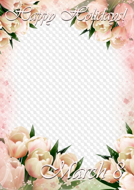 Frame for March 8 with tulips photo frame PNG PSD