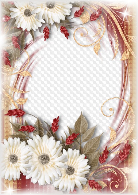 Frame for Photoshop - Flowers and beads ( photo frame png & psd download )