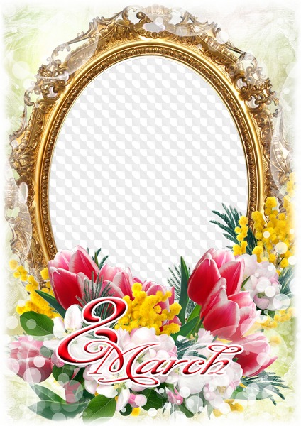 Photo frame, spring flowers, in PNG format and PSD template