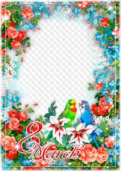 March 8, photo frame template, PNG, PSD
