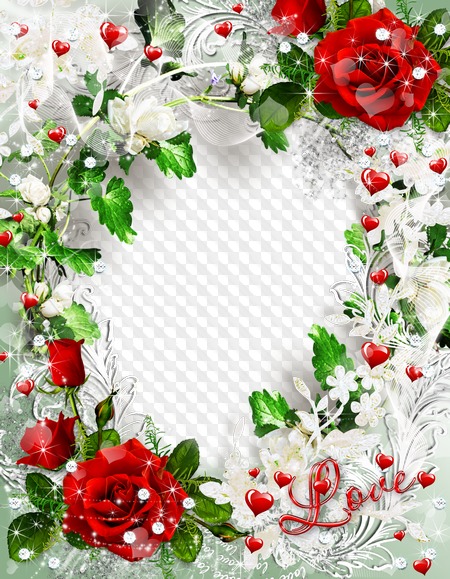 Romantic frame with red roses - Romantic story ( photo frame png