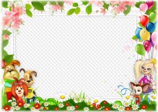 Childrens photo frame with toys, PSD template, PNG
