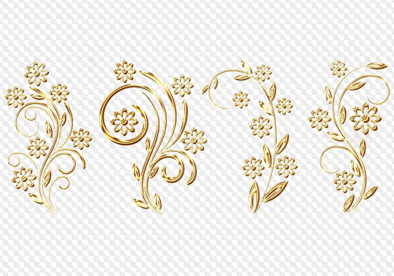 8 PNG, Golden floral curls, graphics on transparent background