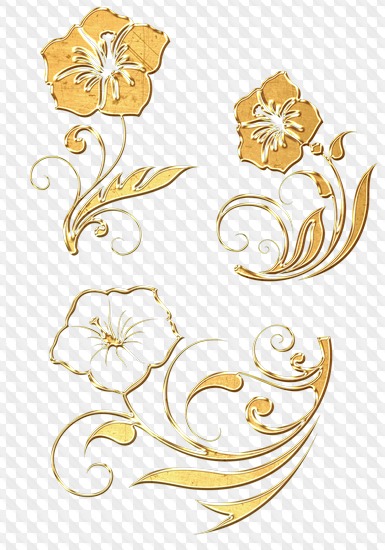 8 PNG, Golden floral curls, graphics on transparent background