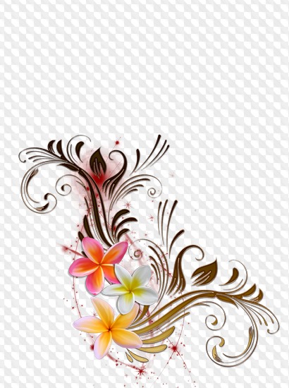 PSD, 18 PNG, Curls with flowers on a transparent background