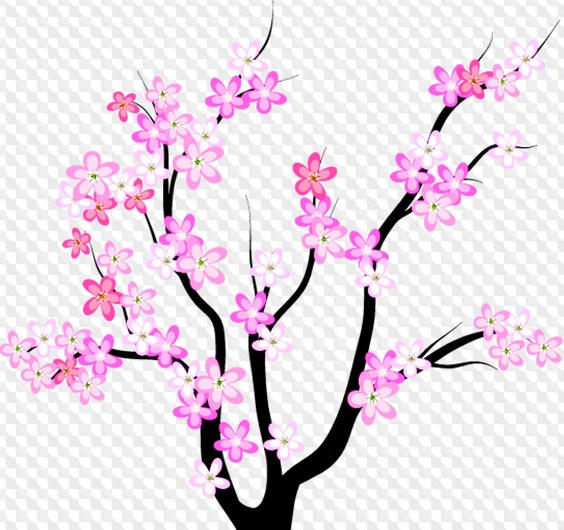 PSD, 8 PNG, árboles en color rosa sobre fondo transparente