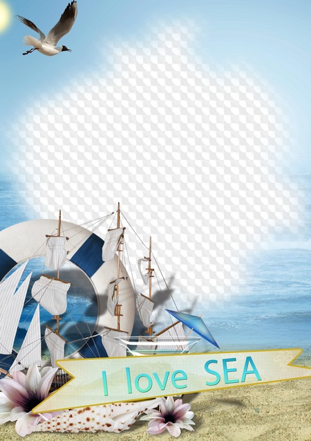 I Love Sea, PSD, two PNG, Photo frame template