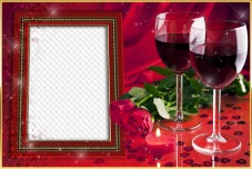 Romantic photo frame with roses and delicate rose petals