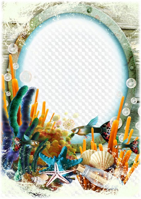 Underwater world in porthole, photo frame template
