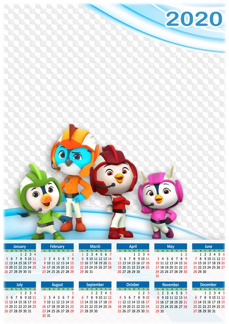 PSD, PNG, 2020, Calendar with Top Wing and frame for photo