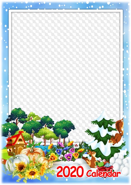 13 PSD, 13 PNG, 12 Months, Wall calendar 2020 with frame for Photoshop