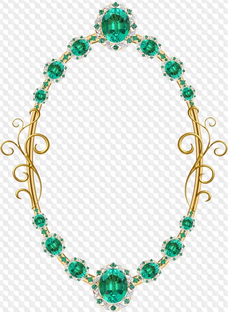 PSD, 8 PNG, Gold frames with emerald stones and transparent background