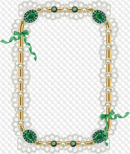 PSD, 8 PNG, Gold frames with emerald stones and transparent background