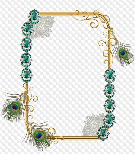 PSD, 8 PNG, Gold frames with emerald stones and transparent background