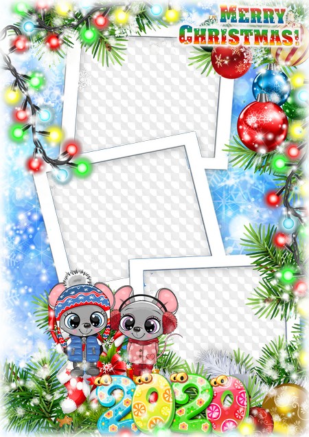 Funny mice, Christmas photo frame 2020