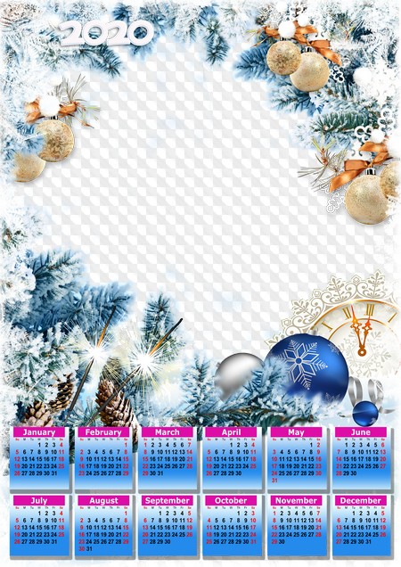 Blue 2020 Calendar Photo Frame template