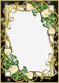 PNG, PSD, Gold frame with white flowers. Transparent PNG Frame, PSD ...