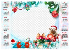 PSD Calendar 2020, Christmas Eve Romance. Calendar for Photoshop.