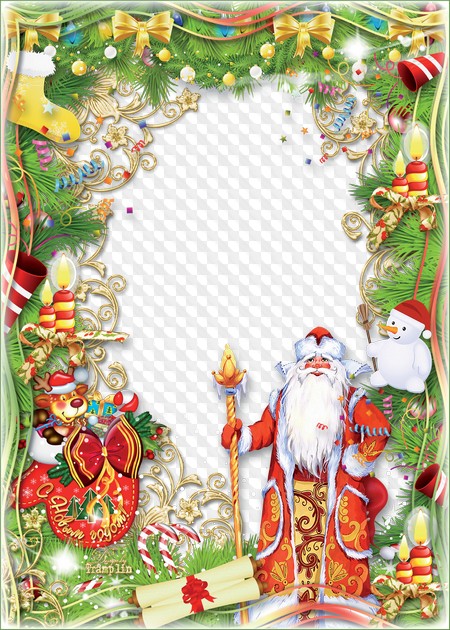 Christmas frame with Santa Claus, toys and gifts